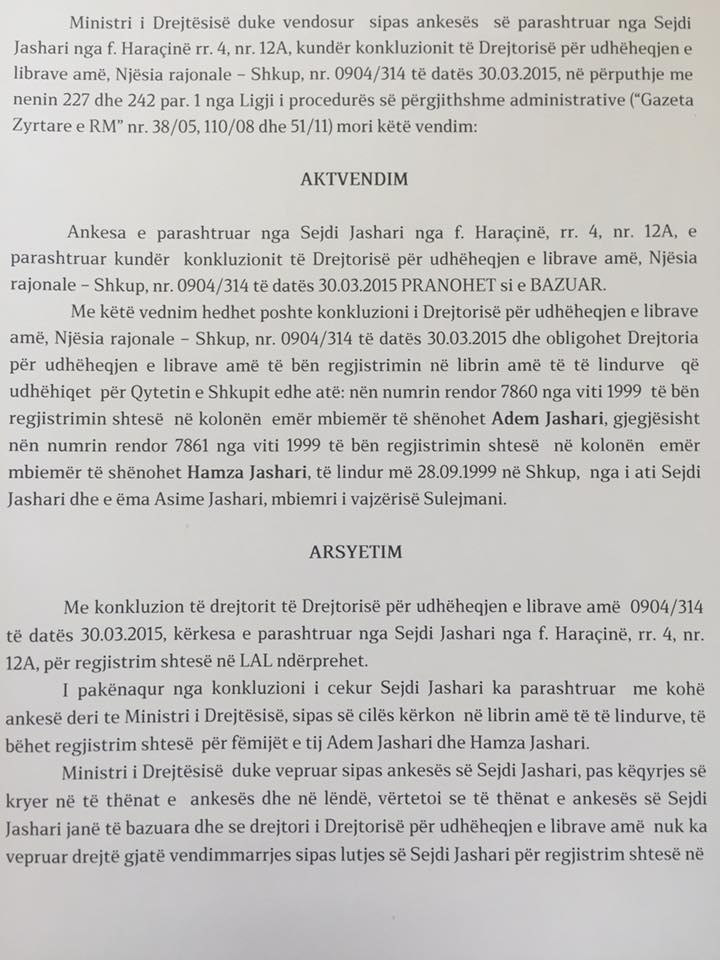 Pas 17-të vjet pritje, ministri i drejtësisë Valdet Xhaferi, regjistron ...